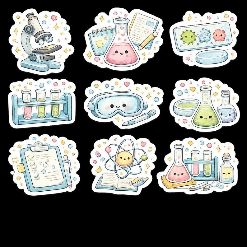 Science Lab Stickers: Beakers, Microscopes, Goggles – Fun Chemistry ...