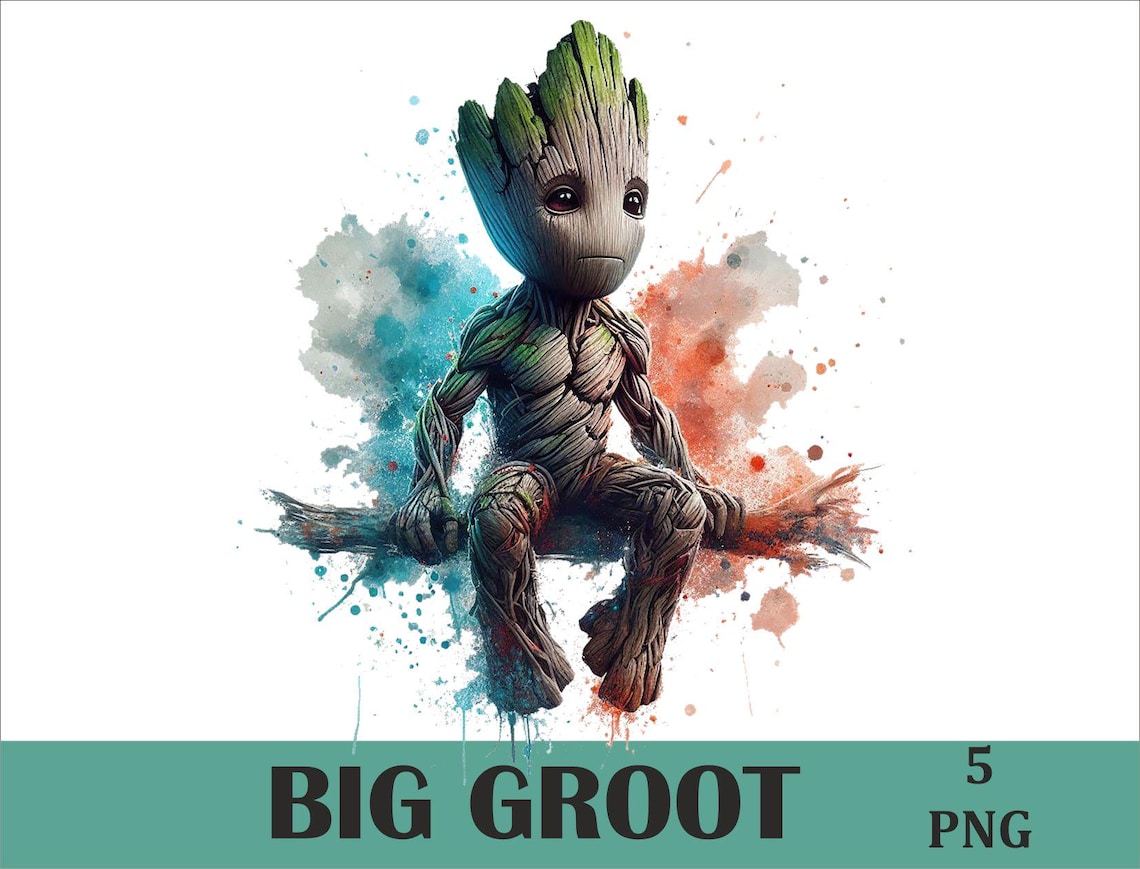 Set of 5 PNG Watercolor Splash BIG GROOT Png Digital Images for ...