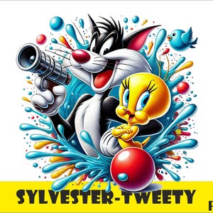 Set of 5 PNG Watercolor Splash Sylvester-tweety Png Digital Images for ...