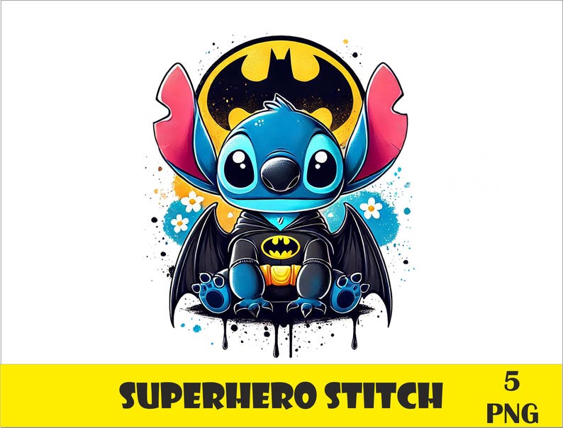 Set of 5 PNG Watercolor Splash SUPERHERO STITCH Png Digital Images for ...