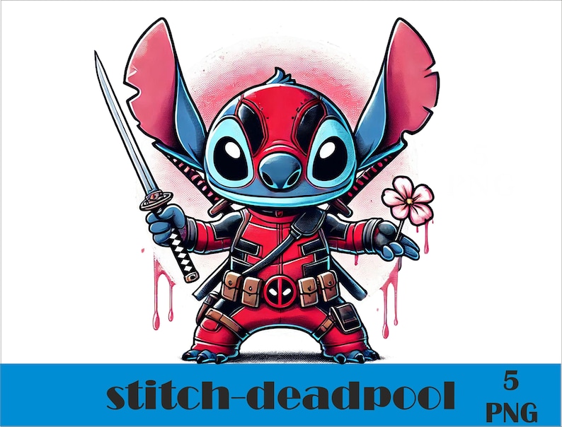 Set of 5 PNG Watercolor Splash STITCH DEADPOOL Png Digital Images for ...