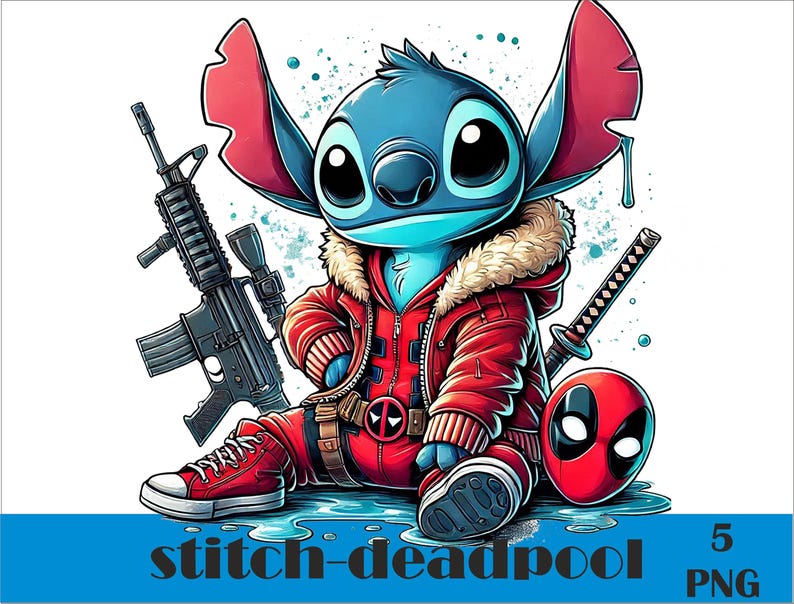 Set of 5 PNG Watercolor Splash STITCH DEADPOOL Png Digital Images for ...