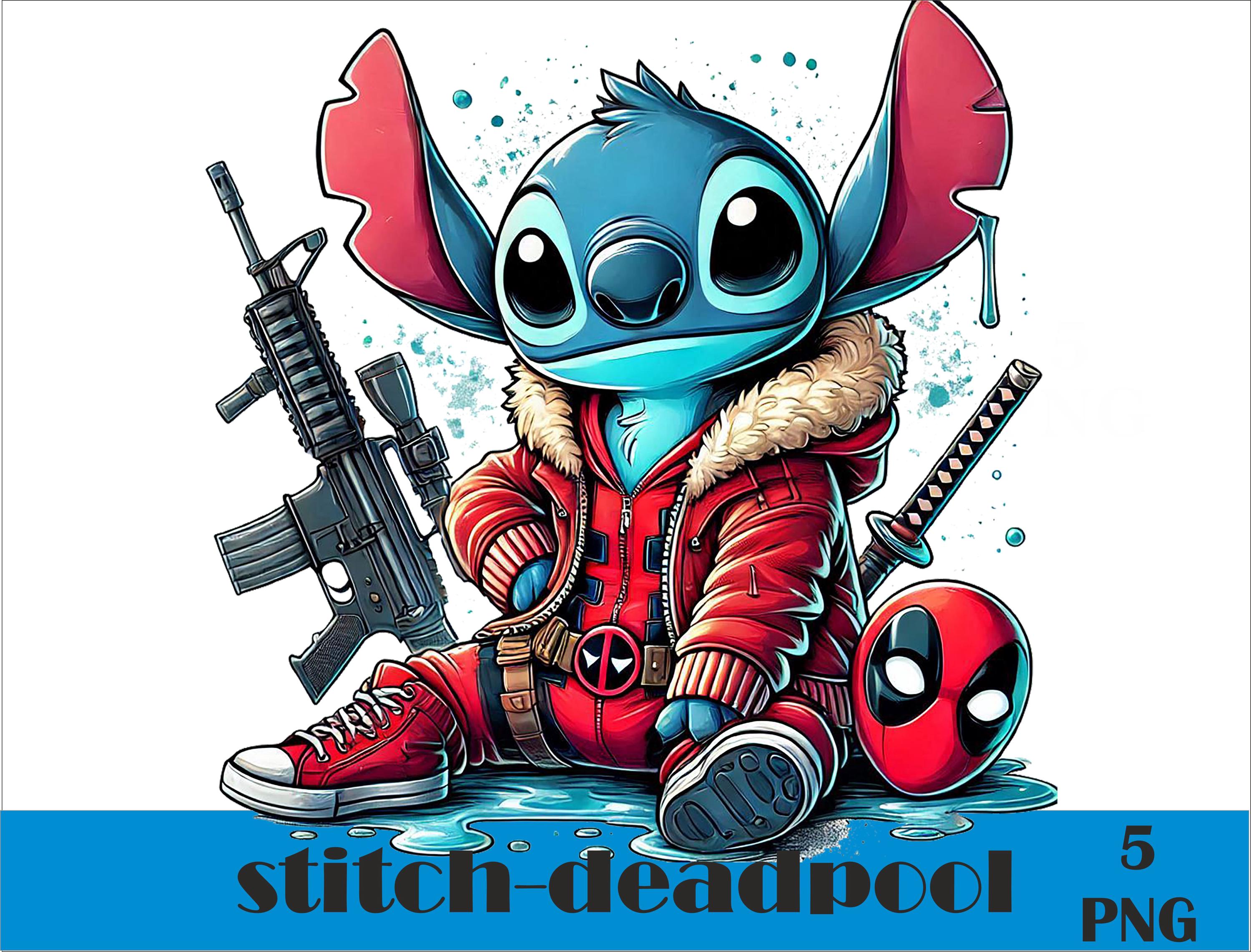 Set of 5 PNG Watercolor Splash STITCH DEADPOOL Png Digital Images for ...
