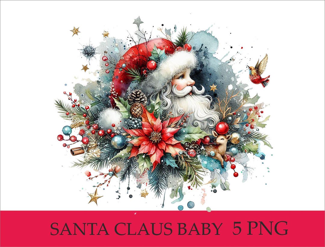 Set of 5 PNG Watercolor Splash Santa Claus Baby Png Digital Images for ...