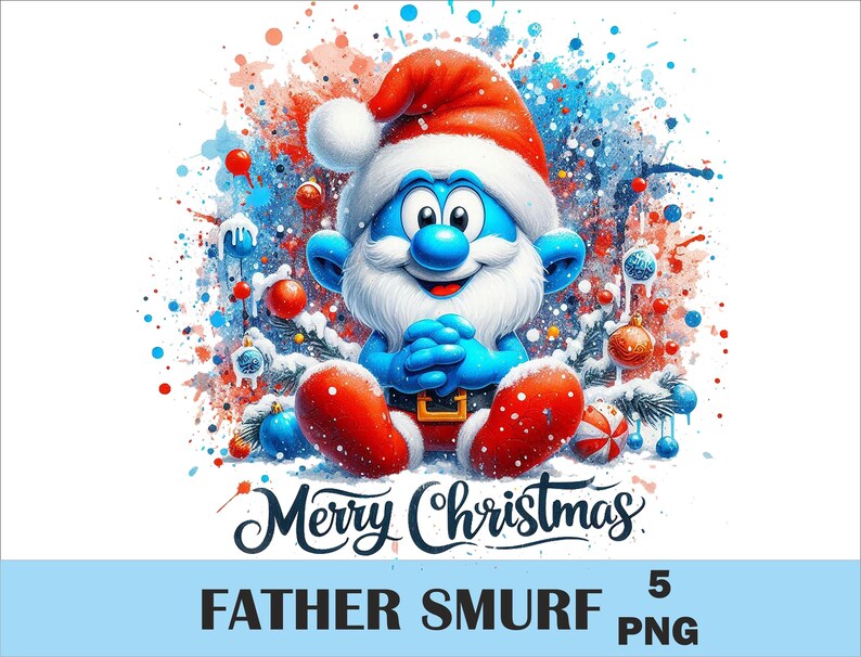 Set of 5 PNG Watercolor Splash SMURF FATHER Png Digital Images for ...