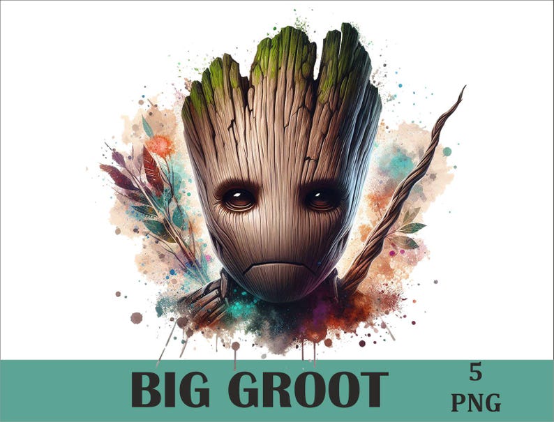 Set of 5 PNG Watercolor Splash BIG GROOT Png Digital Images for ...