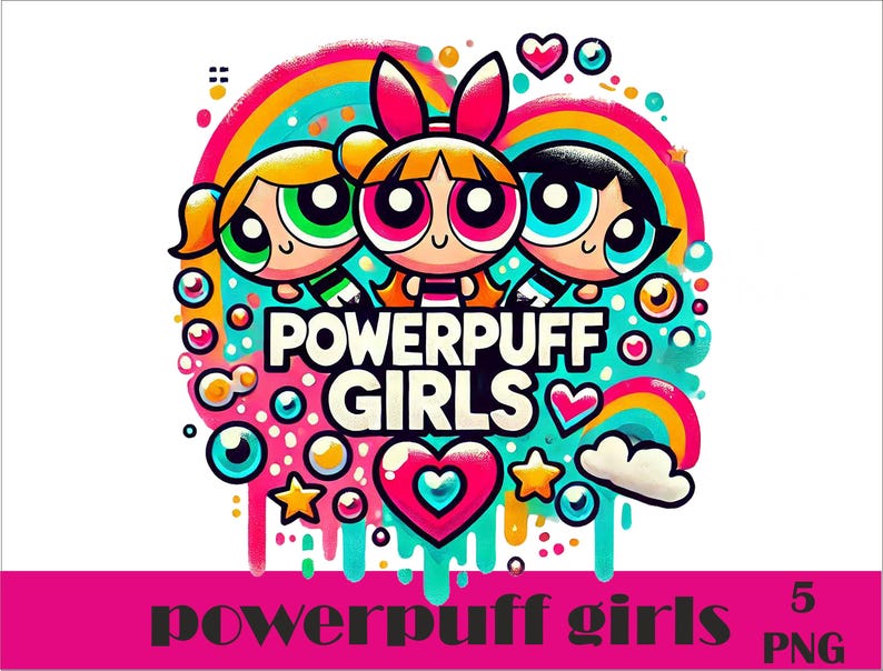 Set of 5 PNG Watercolor Splash POWERPUFF GİRLS Png Digital Images for ...