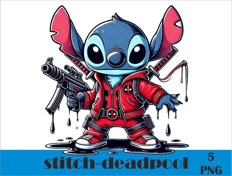 Set of 5 PNG Watercolor Splash STITCH DEADPOOL Png Digital Images for ...