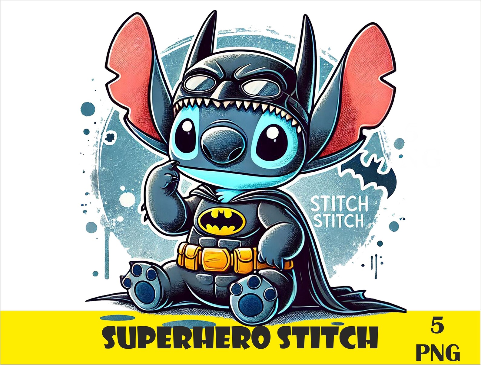 Set of 5 PNG Watercolor Splash SUPERHERO STITCH Png Digital Images for ...