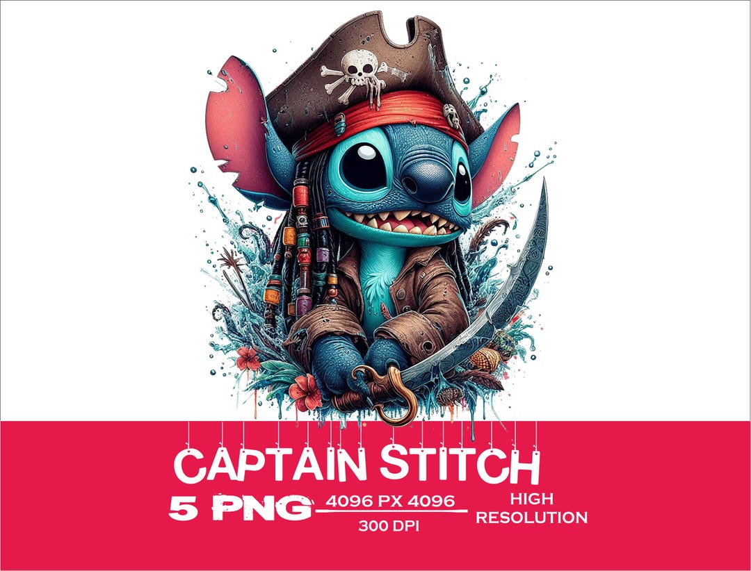Set of 5 PNG Watercolor Splash Jack Sparrow STITCH Png Digital Images ...