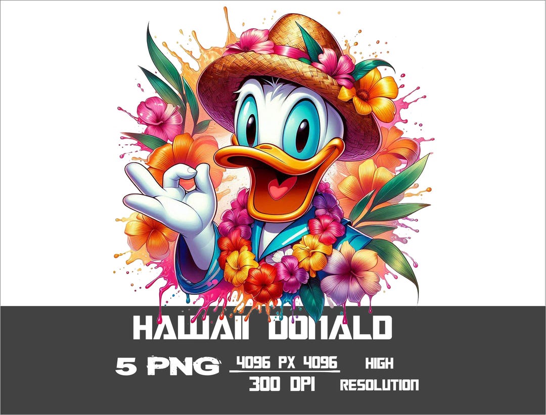 Hawaii Donald Set of 5 PNG Watercolor Splash Png Digital Images for ...