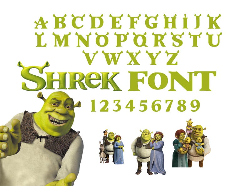 Shhrek Font, Shrek Alphabet and Number + 4 Png Gift High Digital ...