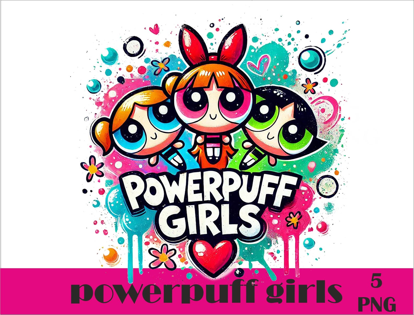 Set of 5 PNG Watercolor Splash POWERPUFF GİRLS Png Digital Images for ...