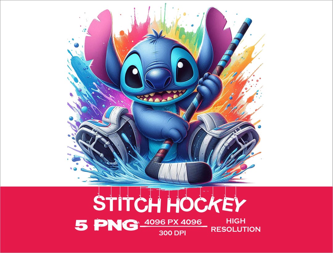 HOCKEY STİTCH Set of 5 PNG Watercolor Splash Png Digital Images for ...