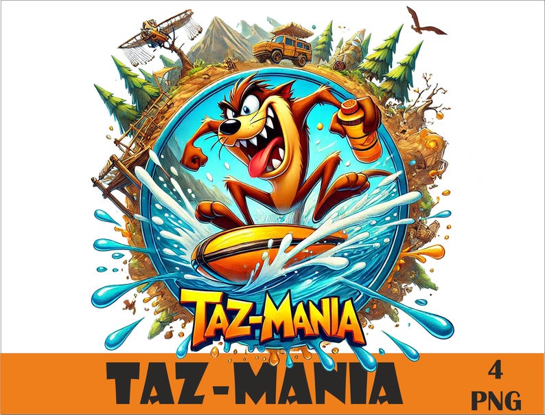 Set of 4 PNG Watercolor Splash TAZ-MANIA Png Digital Images for ...