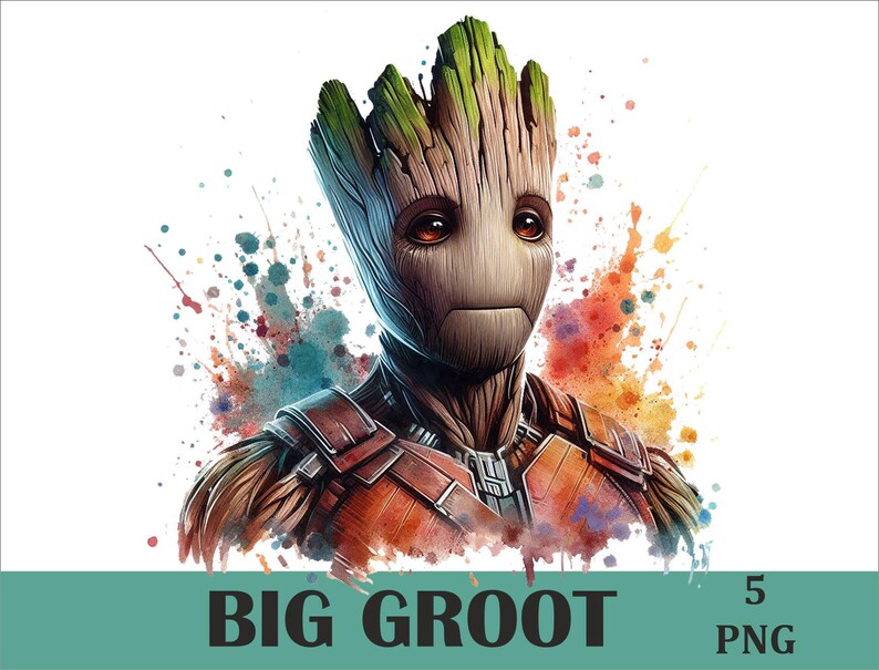 Set of 5 PNG Watercolor Splash BIG GROOT Png Digital Images for ...