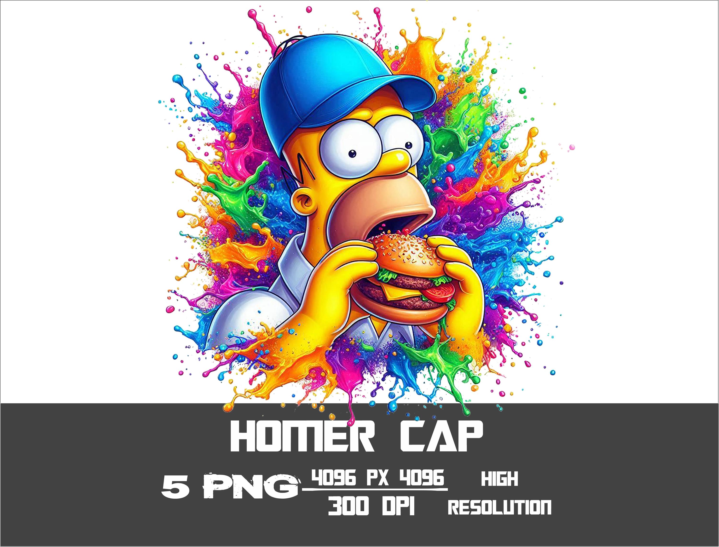 Homer Simpson Cap Set of 5 PNG Watercolor Splash Png Digital Images for ...