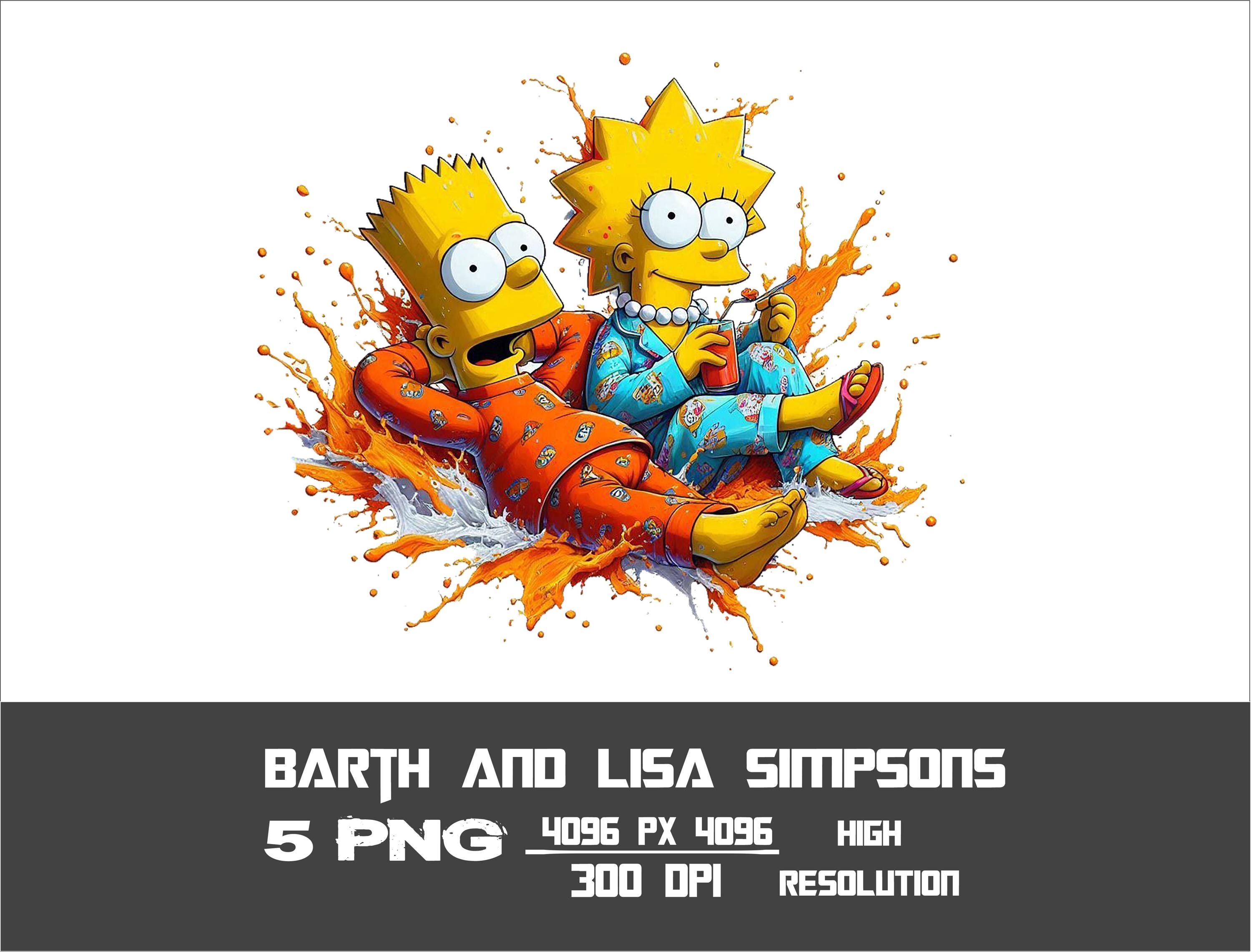 Barth and Lisa Simpsons Set of 5 PNG Watercolor Splash Png Digital ...