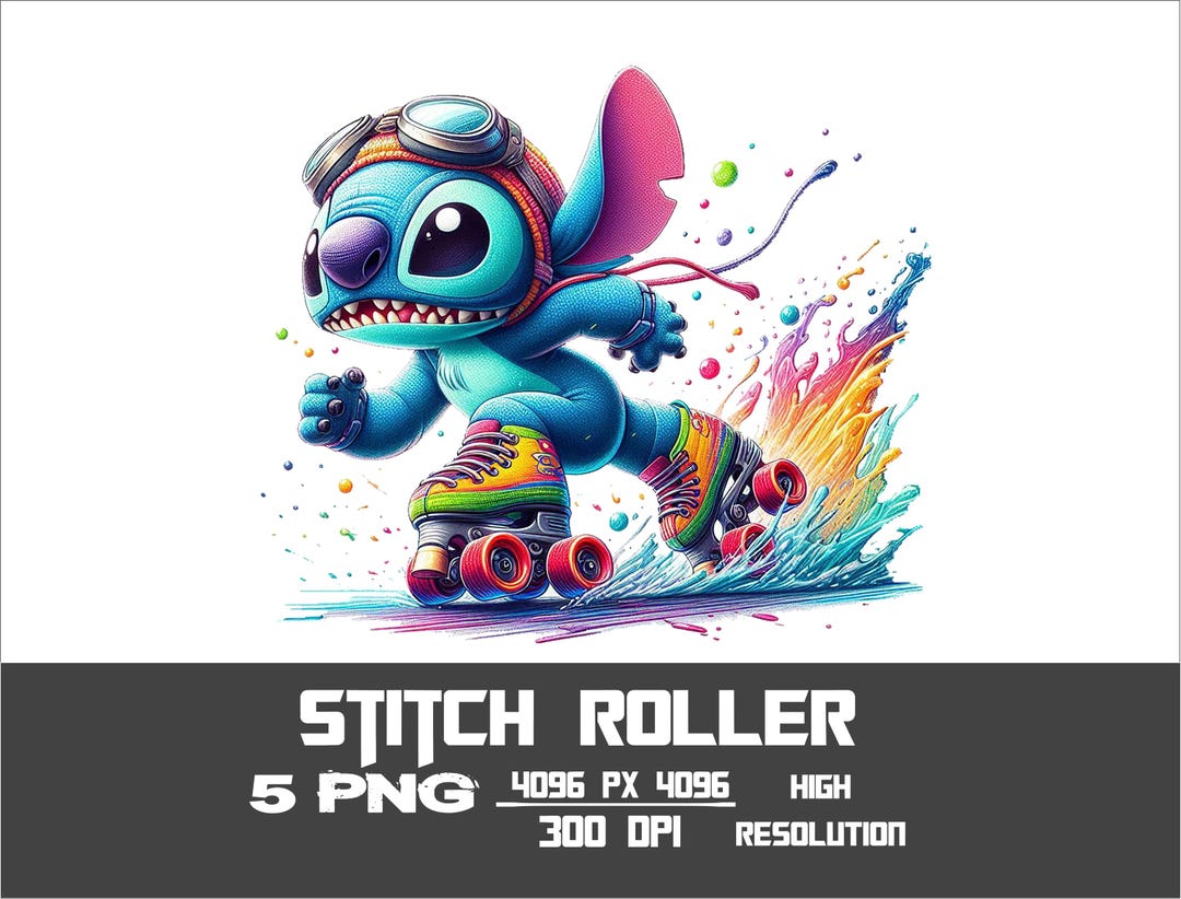 Stitch Roller Skates Set of 5 PNG Watercolor Splash Png Digital Images ...