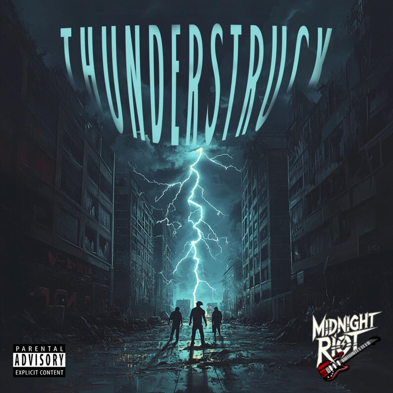 Thunderstruck Rock Album Cover Template | Editable PSD & Canva | Gritty ...