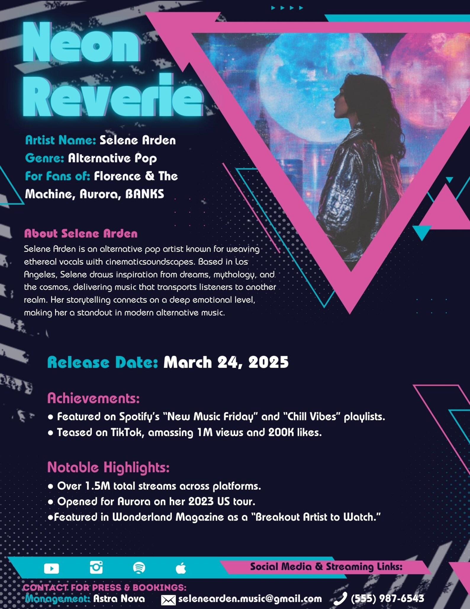 Editable Music Artist One-sheet Template | Neon Reverie Style for ...