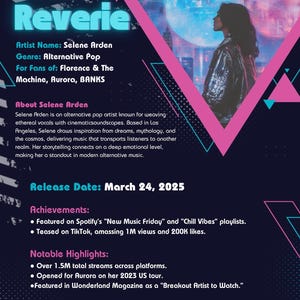 Editable Music Artist One-sheet Template | Neon Reverie Style for ...