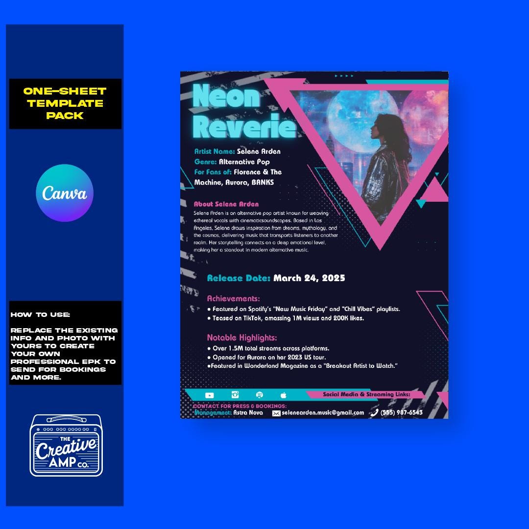 Editable Music Artist One-sheet Template | Neon Reverie Style for ...