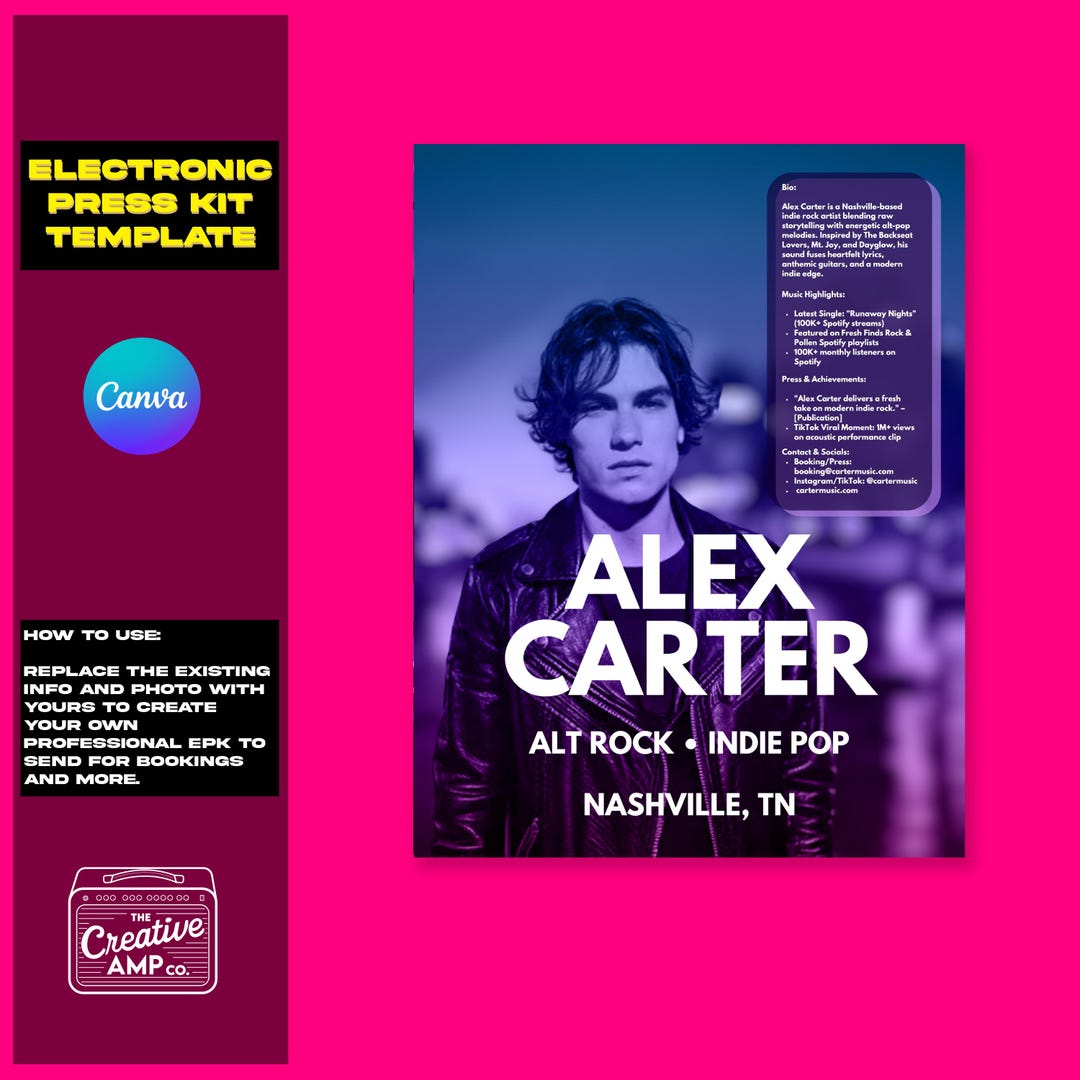 Indie Artist EPK Template | Customizable Electronic Press Kit for ...