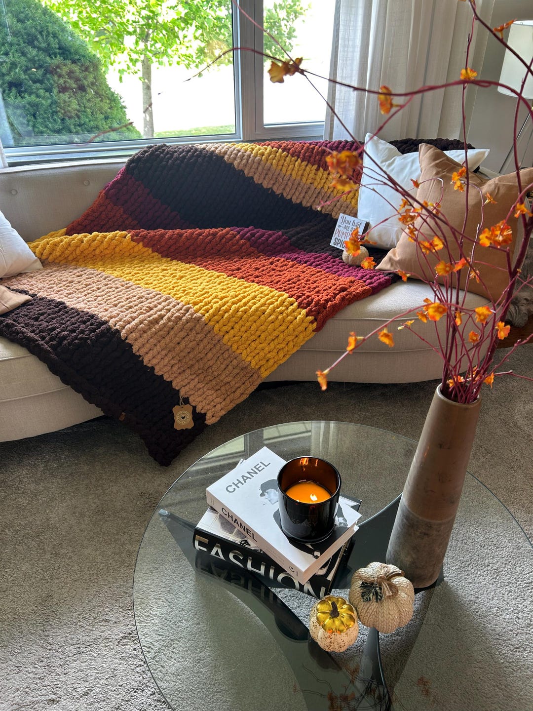 Handmade Chunky Knit Extra Large Fall Themed Blanket - Etsy