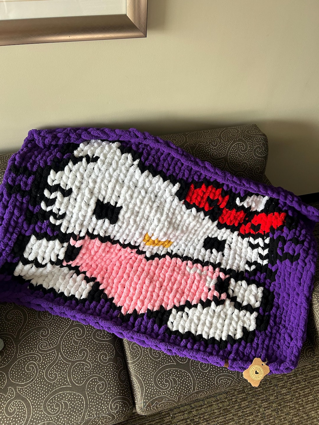 Handmade Chunky Knit “hello Kitty” Blanket - Etsy