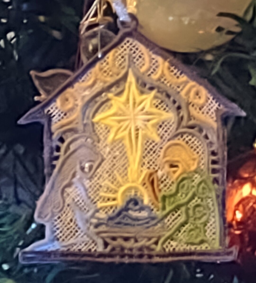 Stained Glass Nativity #2 is a FSL Ornament. A Finished Embroidery ...