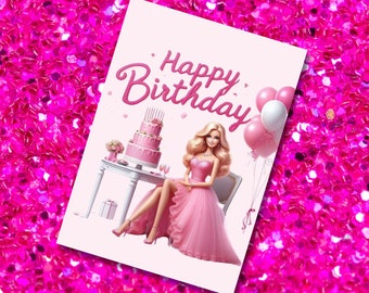 Pink Fashion Doll Birthday Card, Printable A7 (digital PDF JPG) - Etsy