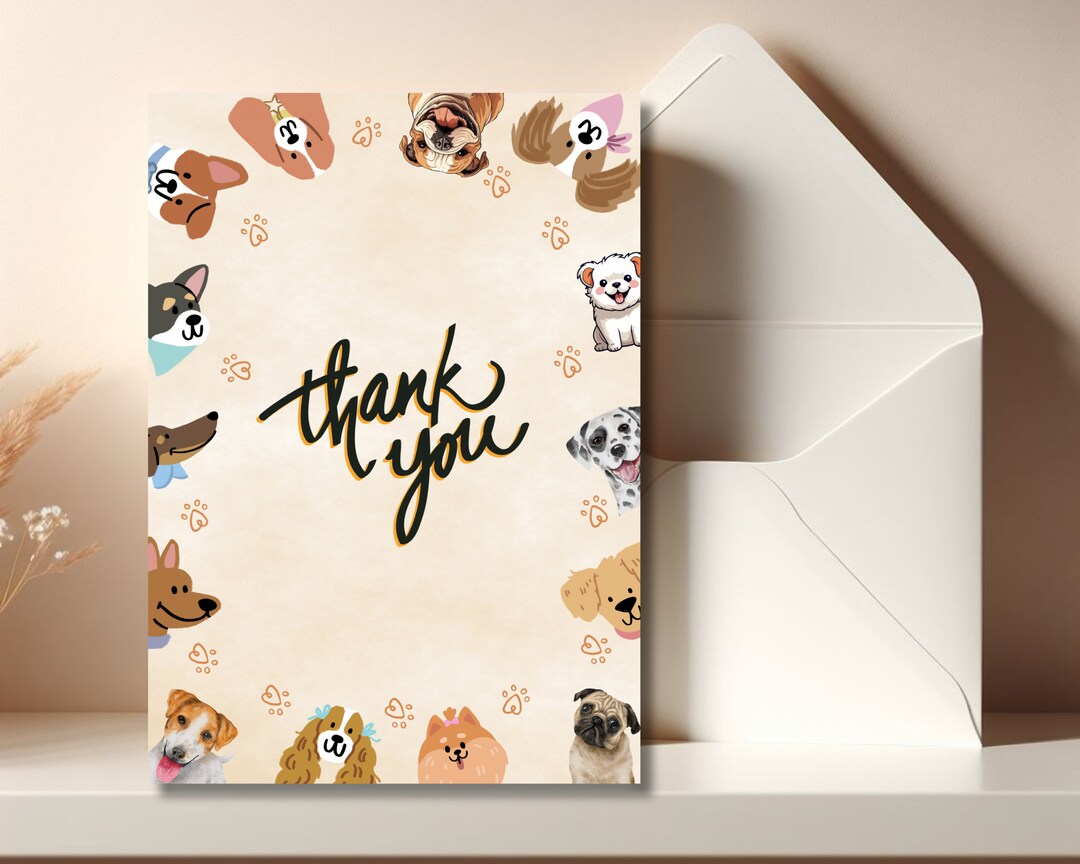 Dog Thank You Printable Note Card Doggy Stationery Greeting Card Puppy ...