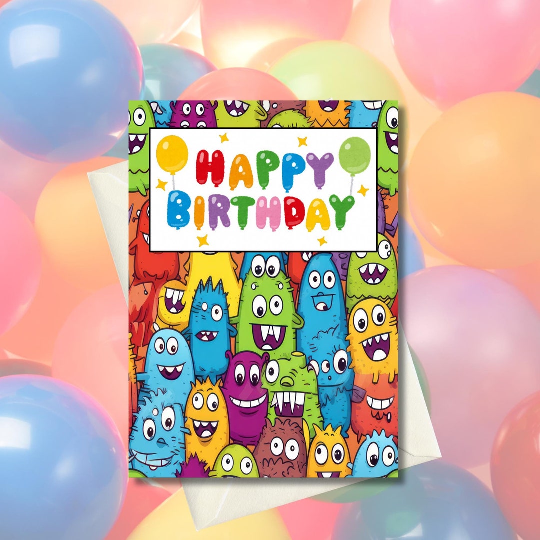 Happy Monster Birthday Printable Card Monster Birthday Card Happy ...