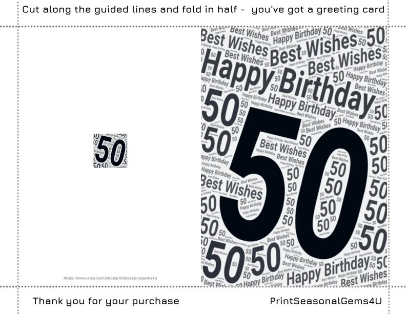 50th Birthday Card, Printable Birthday Card, Milestone Card, 50th ...