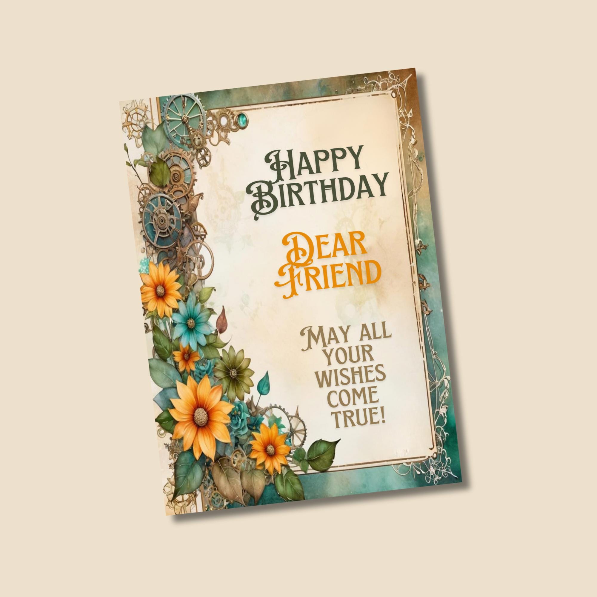 Happy Birthday Dear Friend Printable Card Floral Birthday Card ...