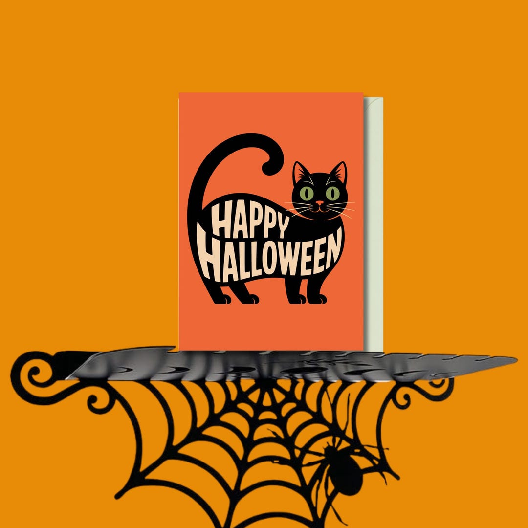 Retro Black Cat Halloween Card (printable) - Etsy