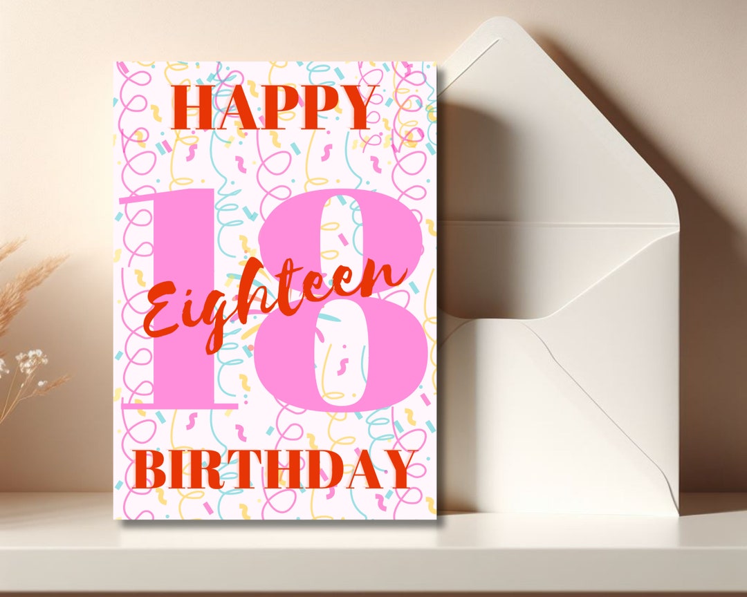 Printable 18th Birthday Card, Birthday Greeting Card, Download 18th ...