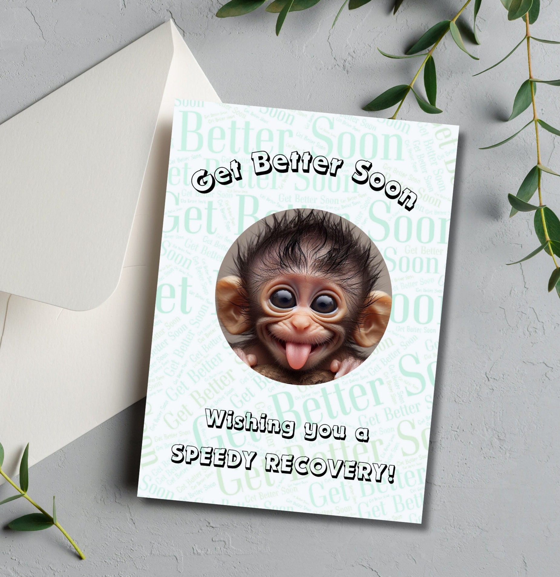 Printable Get Well Baby Monkey Card, Cute Monkey Greeting Card, 5x7 ...