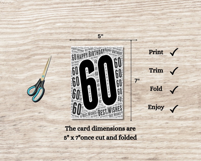 60th Birthday Card, Printable Birthday Card, Milestone Card, 60th ...