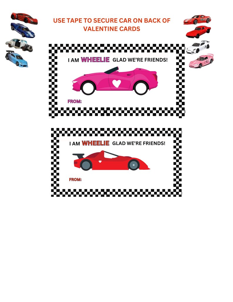 Printable Wheelie Valentines Cards Attached With a Card Kids Classroom ...