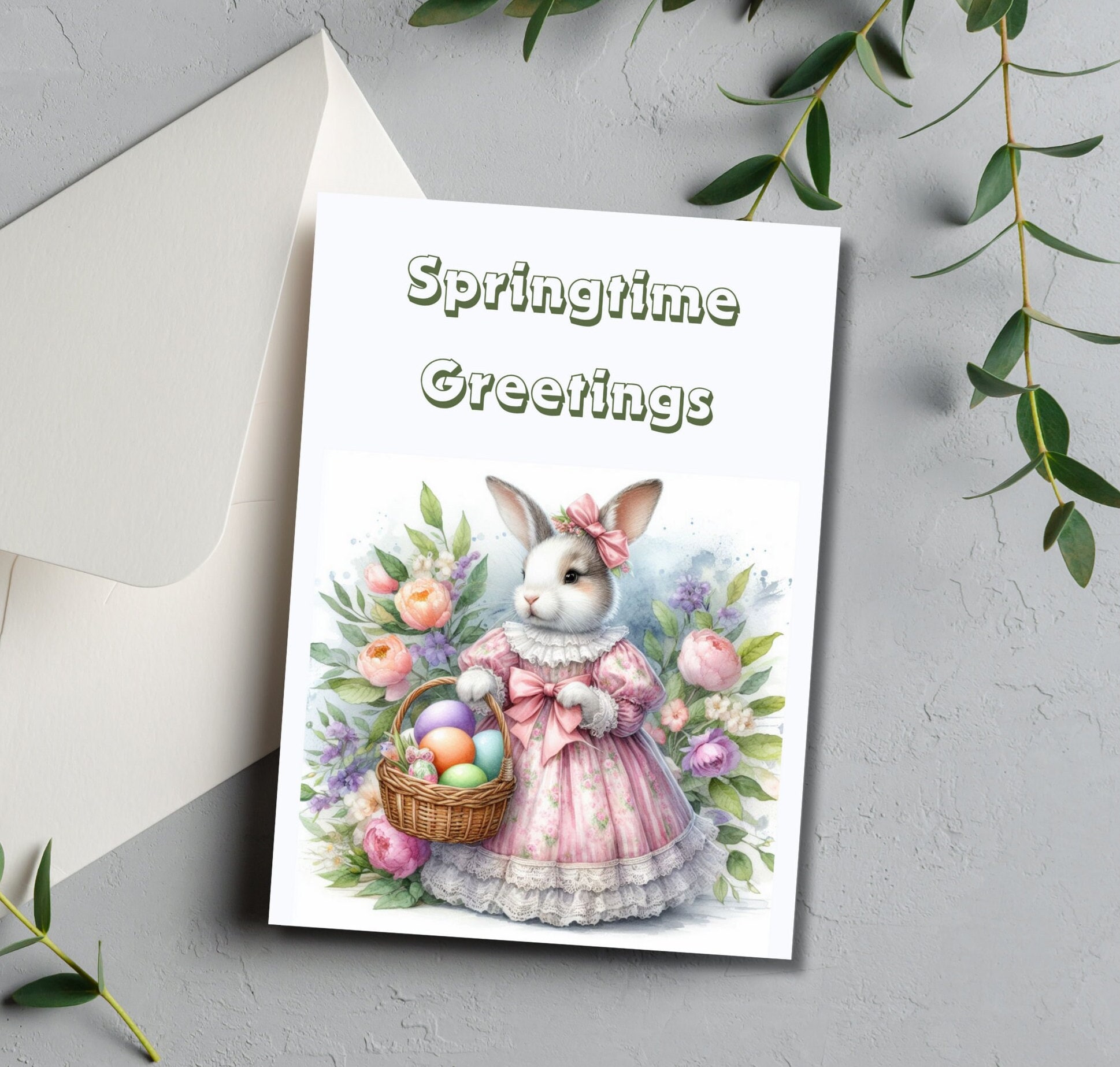 Printable Vintage Easter Bunny Card, Easter Bunny With Eggs Basket ...