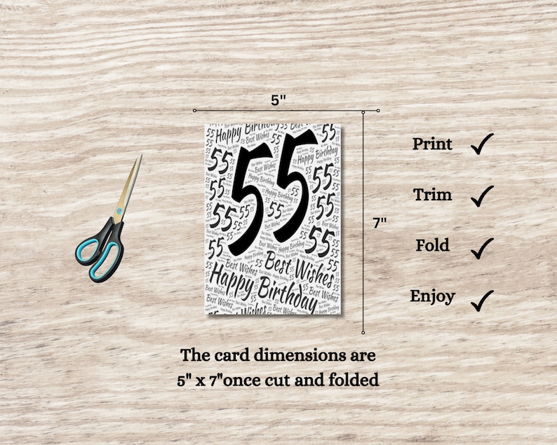 55th Birthday Card: Typography Milestone Design (printable PDF) - Etsy