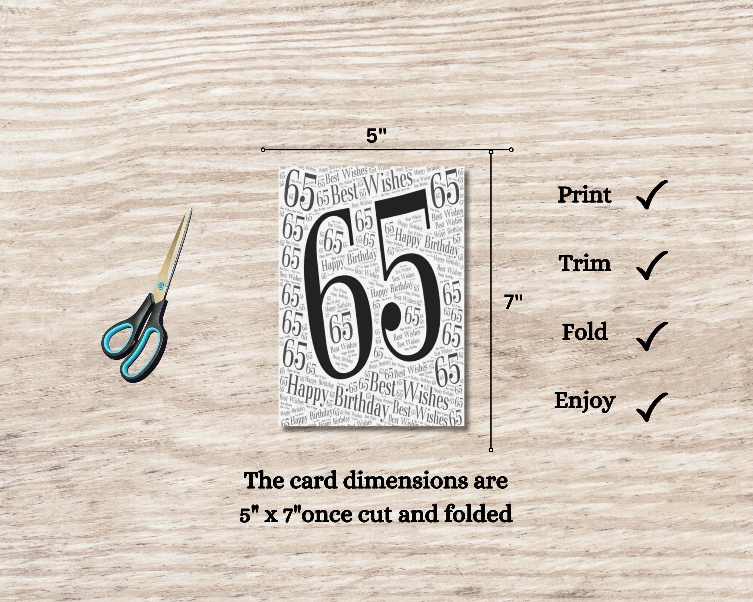 65th Birthday Card, Printable Birthday Card, Milestone Card, 65th ...