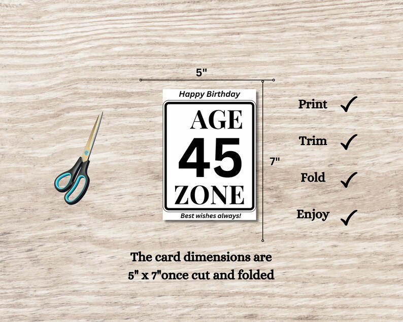 45th Birthday Card, Printable Birthday Card, Milestone Card, 45th ...