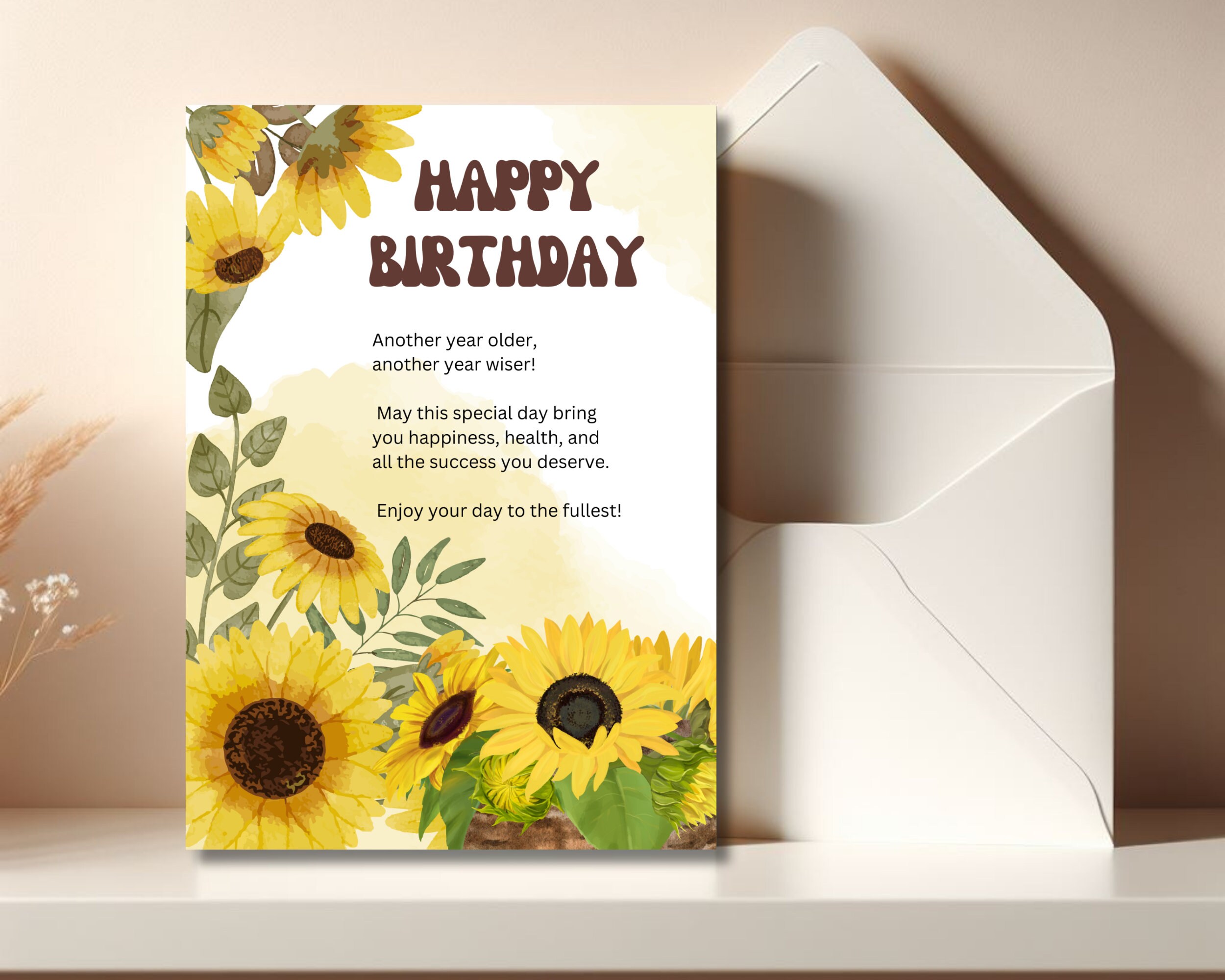 Printable Sunflowers Happy Birthday, Instant Download Birthday Card ...