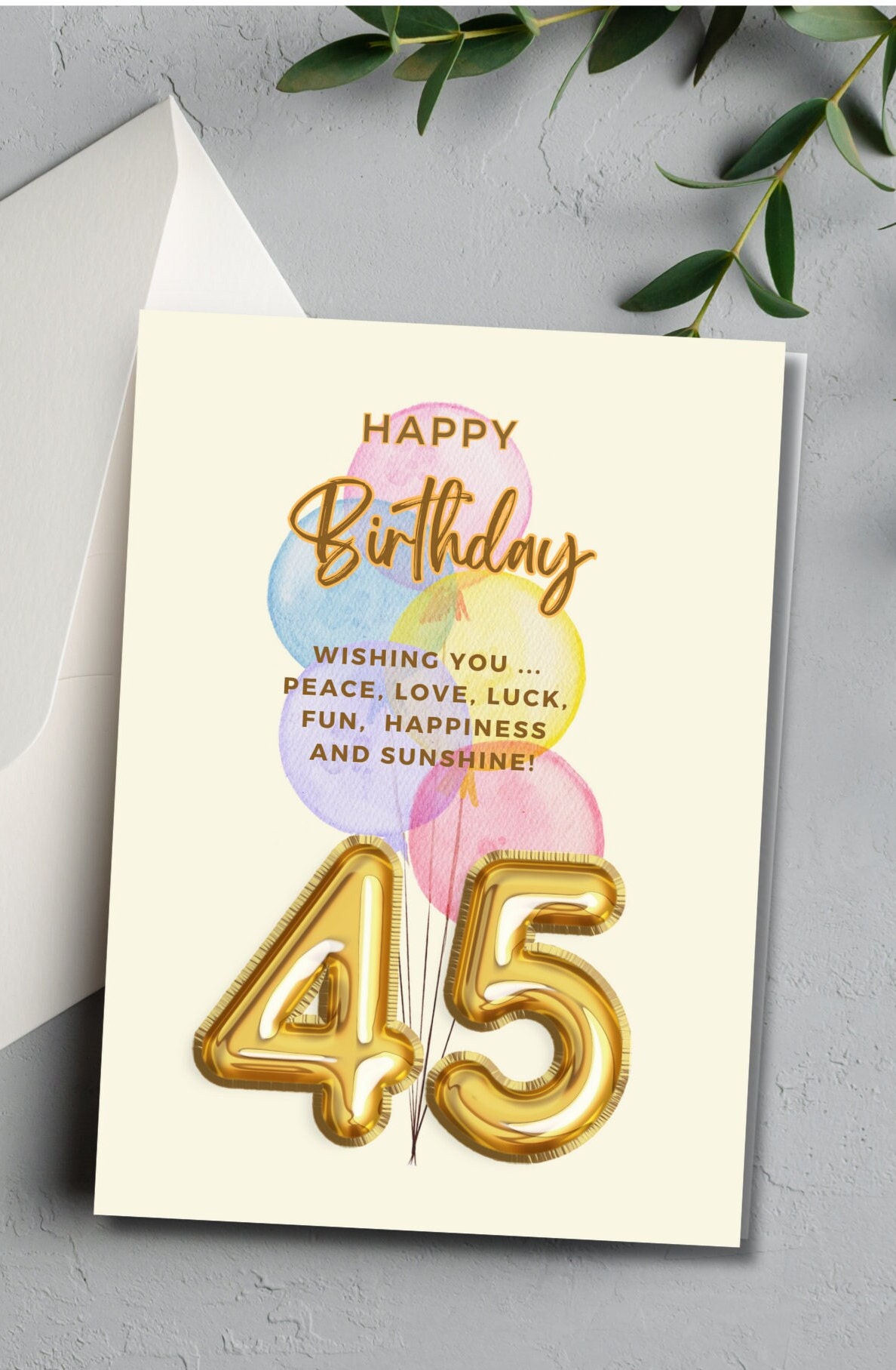 Happy Birthday 45th Printable Card, 45 Balloon Celebrate 45th Birthday ...
