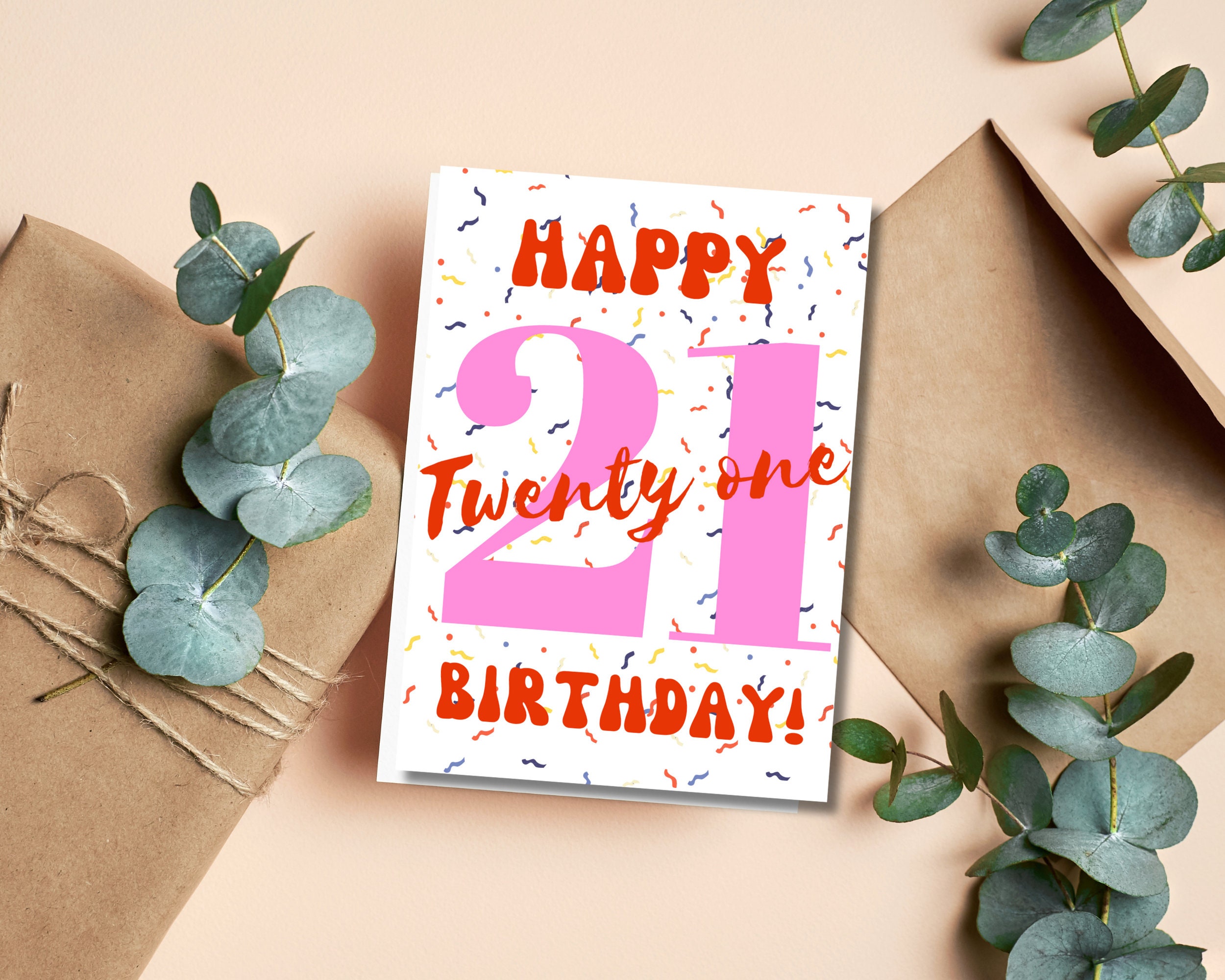 Printable 21st Birthday Card: Fun Confetti Design (5x7, Instant ...
