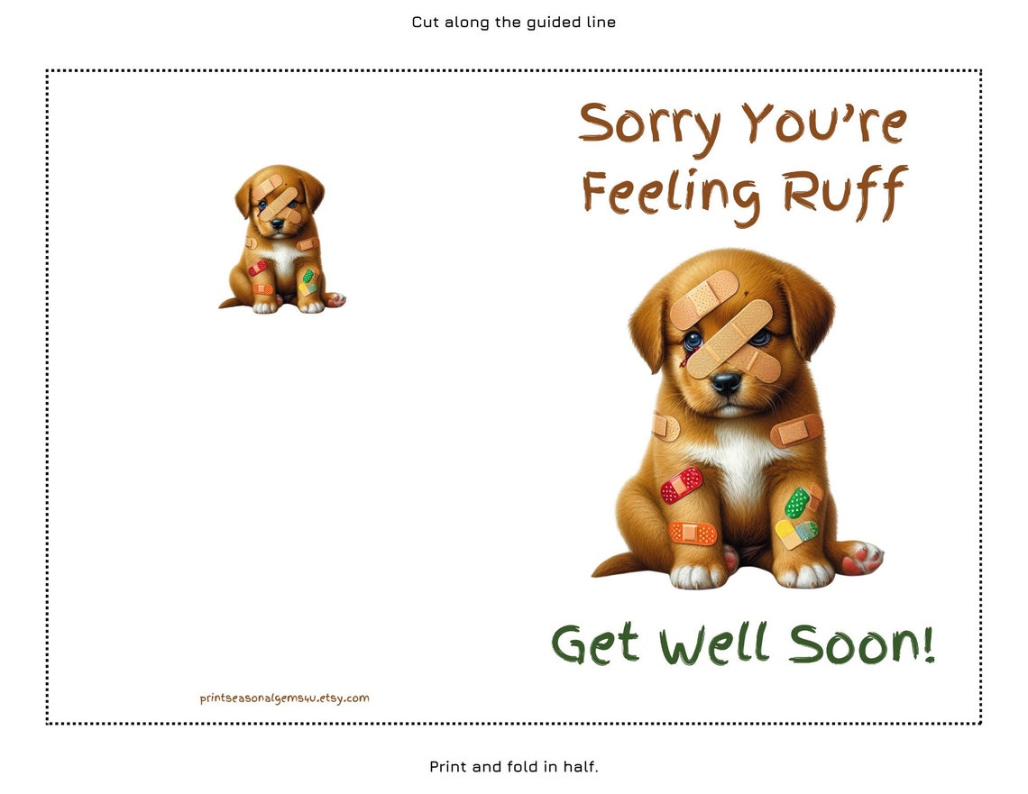 Printable Get Well Soon Card, Dog Get Well Card, Cute Gell Well Card ...