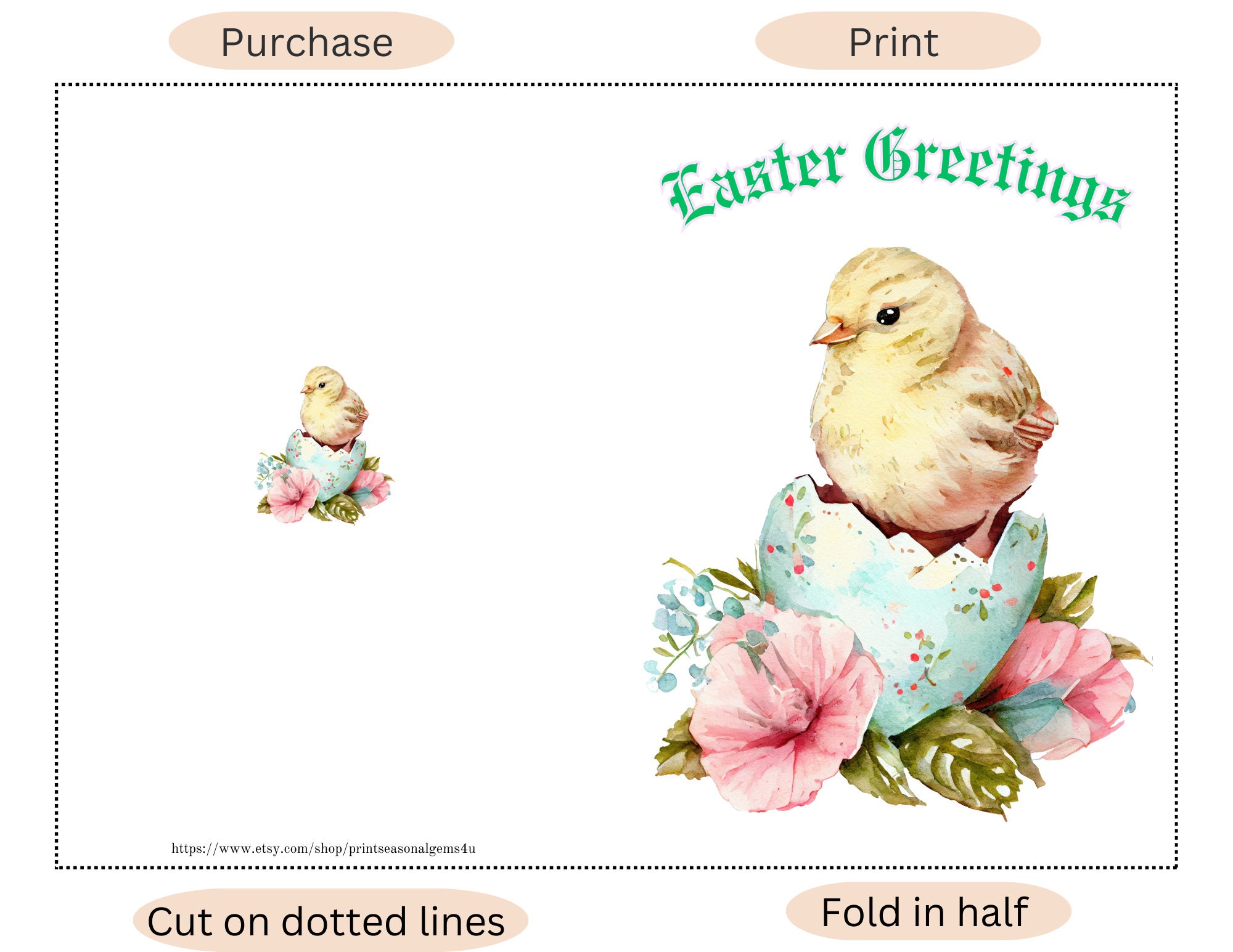Printable Easter Baby Chick Card, Printable Easter Chick Card, Easter ...